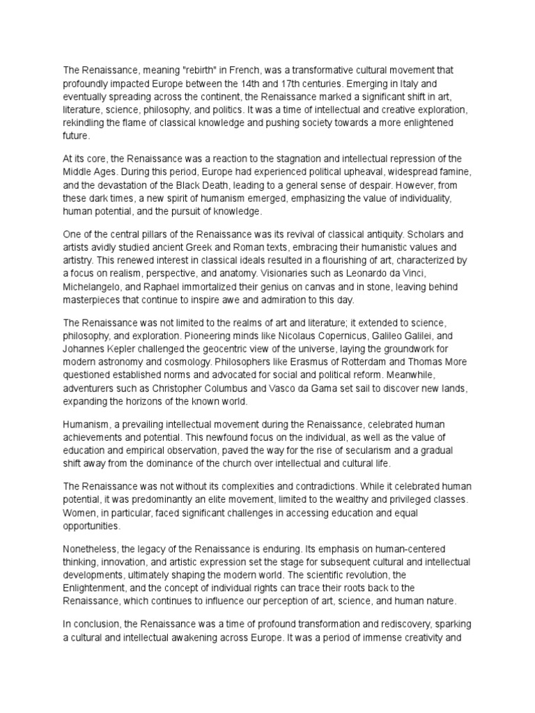 The Renaissance Unraveling The Era of Rebirth | PDF | Renaissance ...