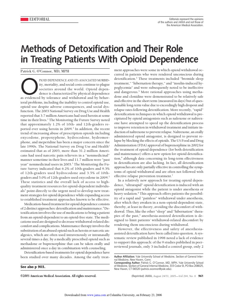 Methods of Detoxification and Their Role in Treating Patients With Opioid Dependence | PDF ...