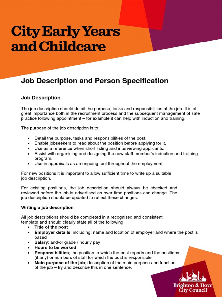 Job Description and Person Specification Factsheet | PDF | Recruitment ...