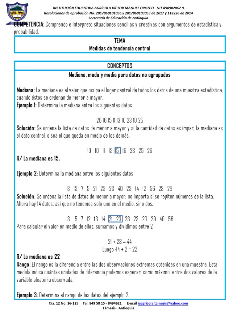 Guía De Matemáticas 1 Pdf Mediana Estadísticas