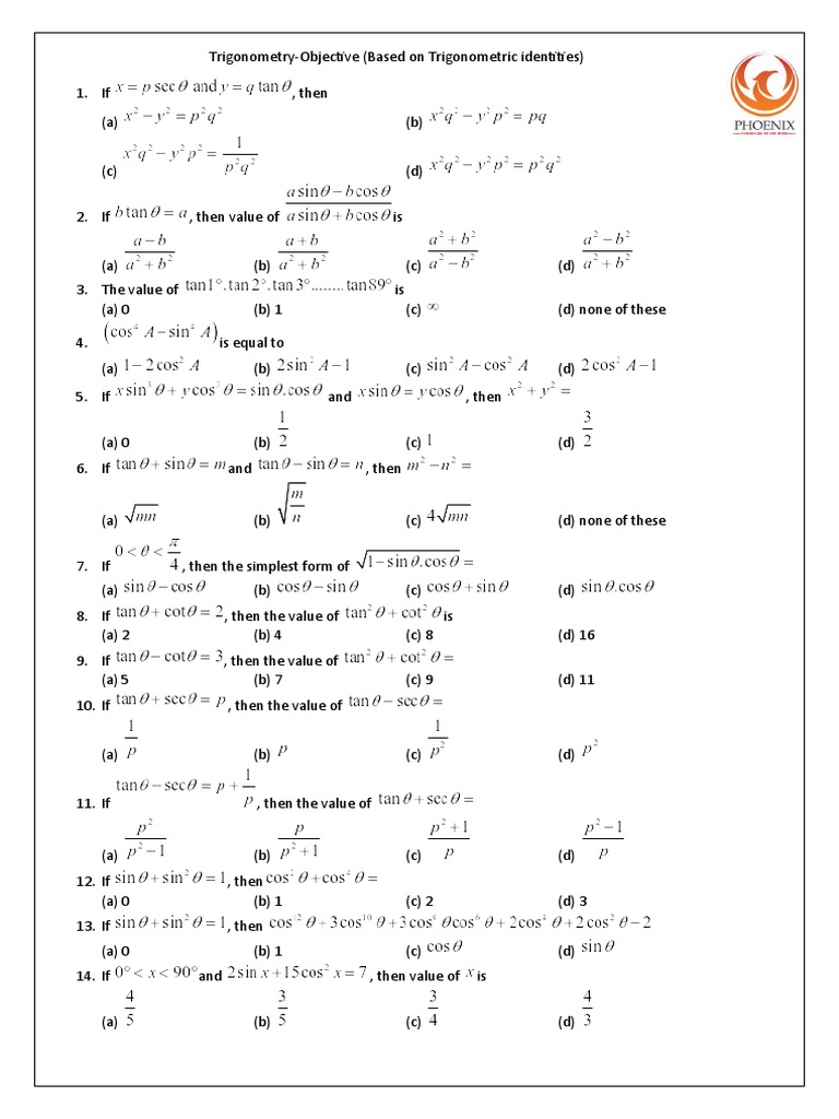 X Trigonometry objective and subjective practice sheet Level 2 | PDF ...