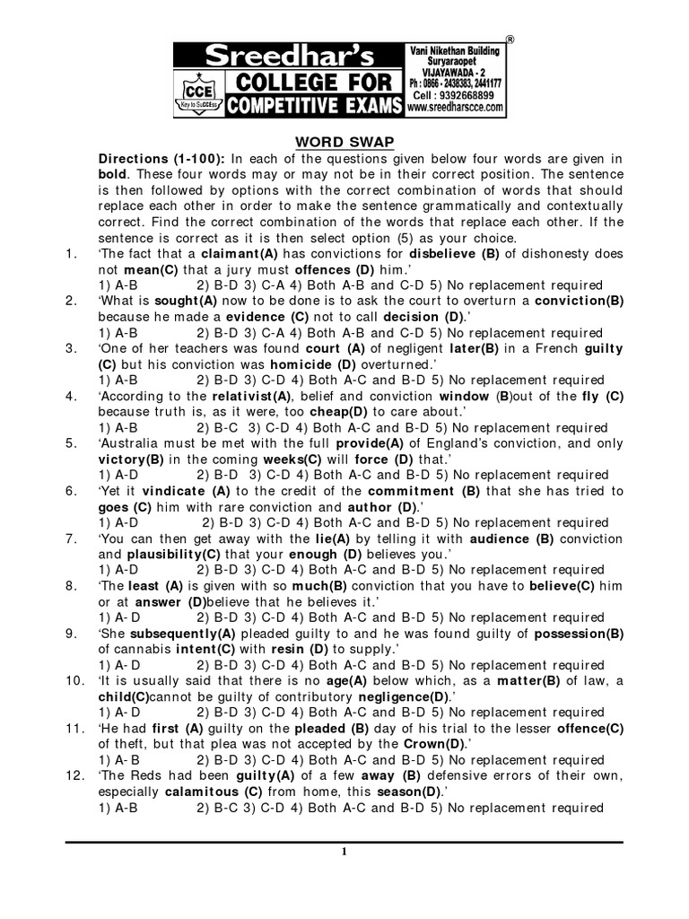 Sbi Clerk Prelims English Explanation - English - Word Swap | PDF | Government Budget Balance