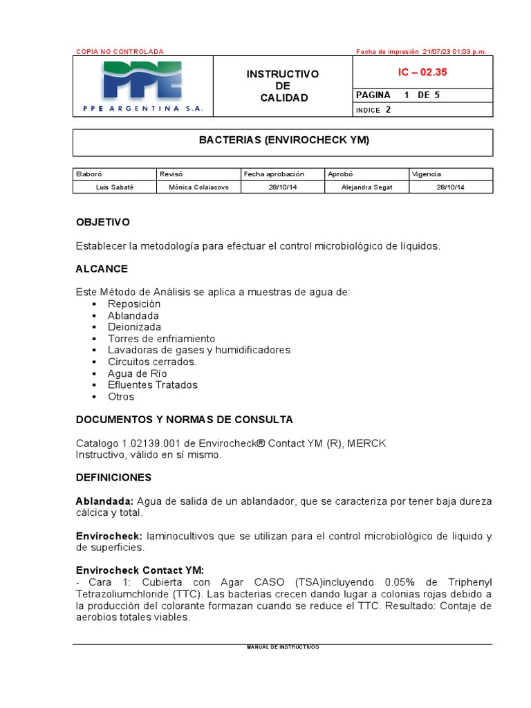 IC 02.35 Bacterias (Envirocheck YM) | PDF | Las bacterias | Organismos