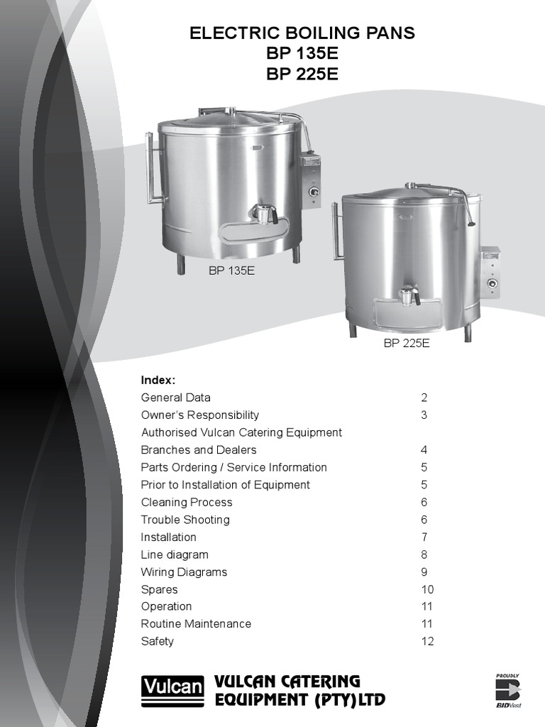 Vulcan Electric Boiling Pans Manual | PDF | Leak | Thermostat