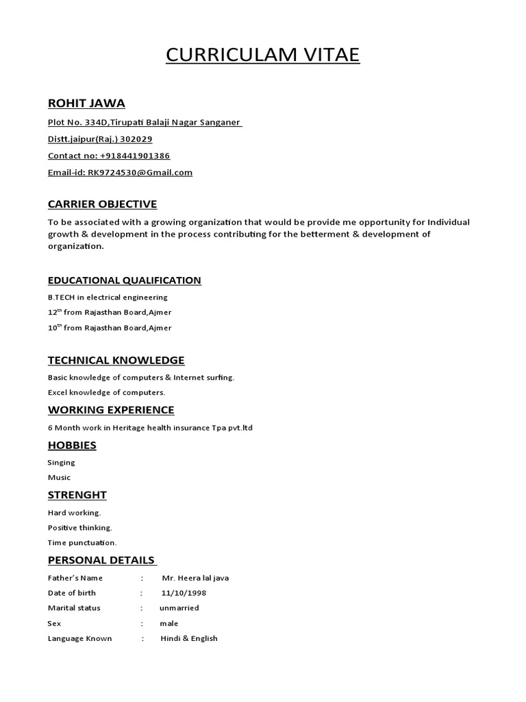 Curriculam Vitae Rohit | PDF