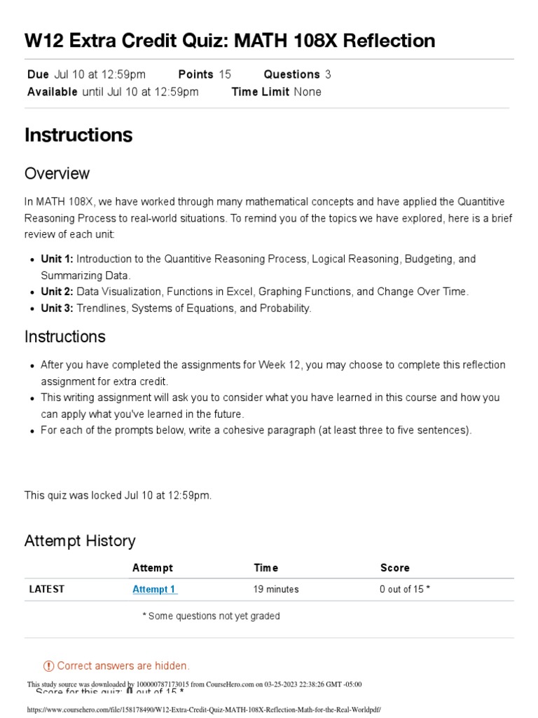 W12 Extra Credit Quiz MATH 108X Reflection Math For The Real World PDF ...