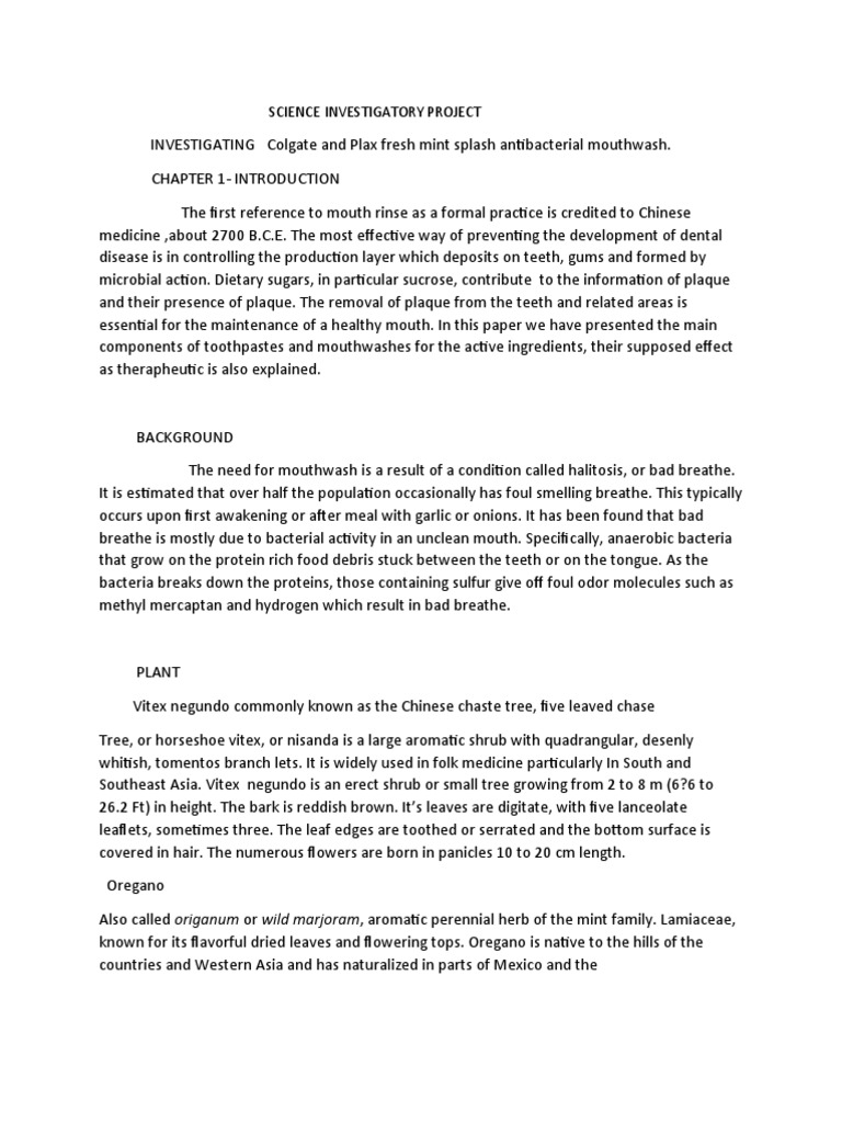 Science Investigatory Project Tank | PDF | Oregano | Medical Specialties