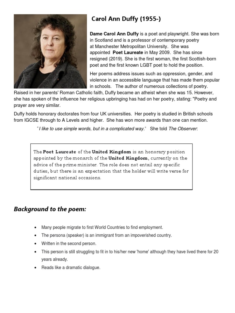 Carol Ann Duffy - Foreign | PDF | Poetry
