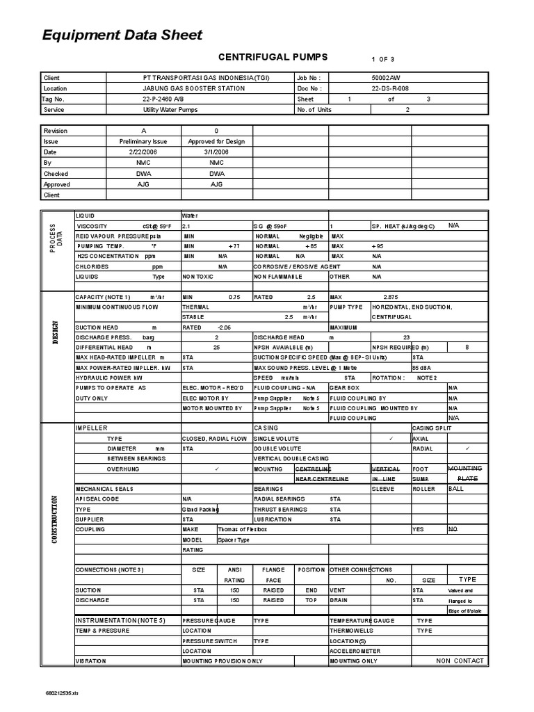 22-DS-R-008 Rev 0 P 2460 A-B Utility Water Pump | PDF | Pump | Bearing ...
