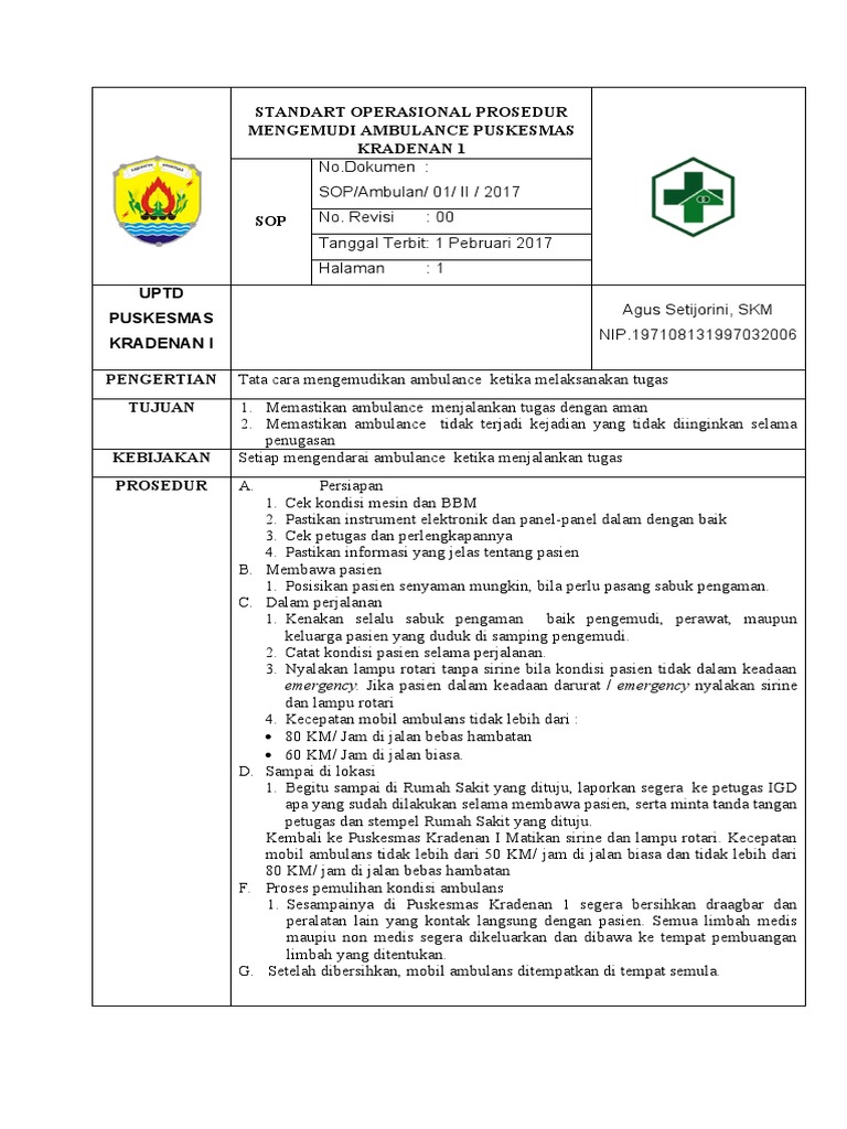 Sop Ambulan Non Pandemi 2 | PDF