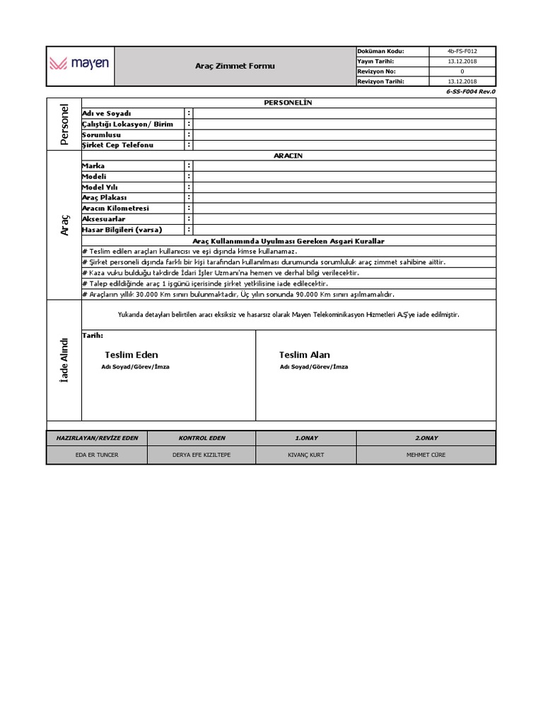 4b-FS-F012 - 0 Araç Zimmet Formu | PDF