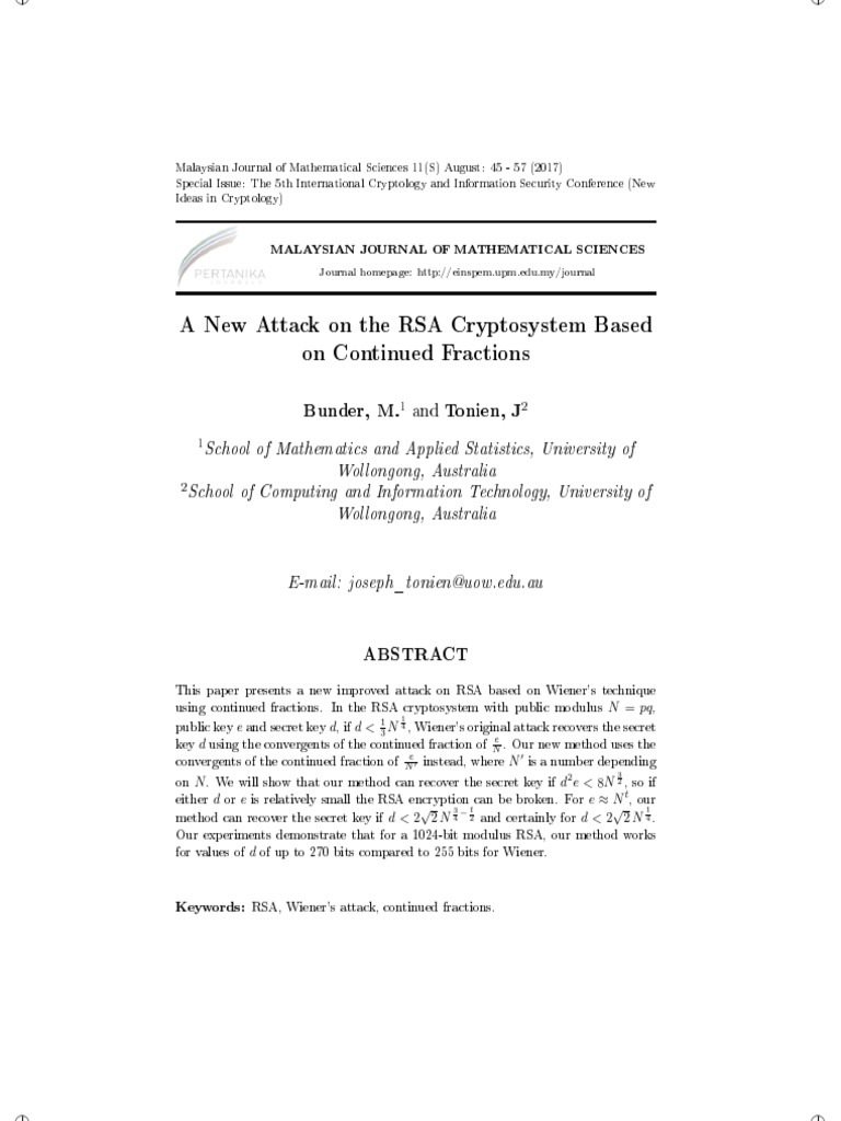 A New Attack On RSA Cryptosystem Based On Continued Fractions | PDF ... A New Attack On RSA Cryptosystem Based On Continued Fractions | PDF ...