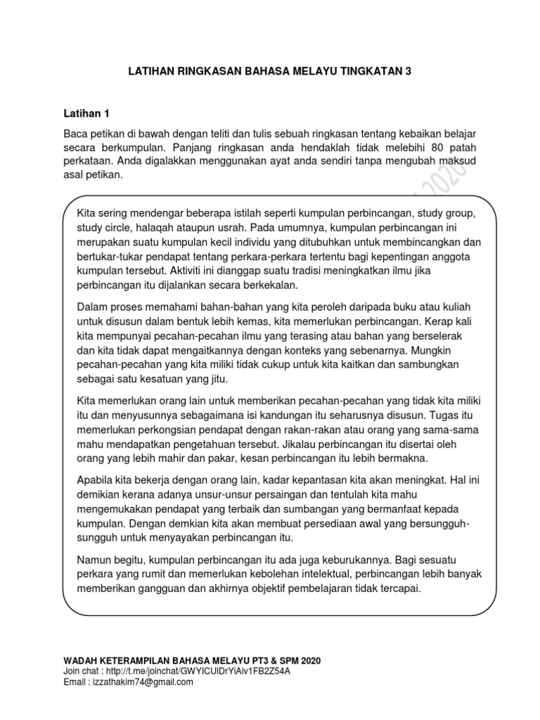 Latihan Ringkasan Bahasa Melayu Tingkatan 3 | PDF