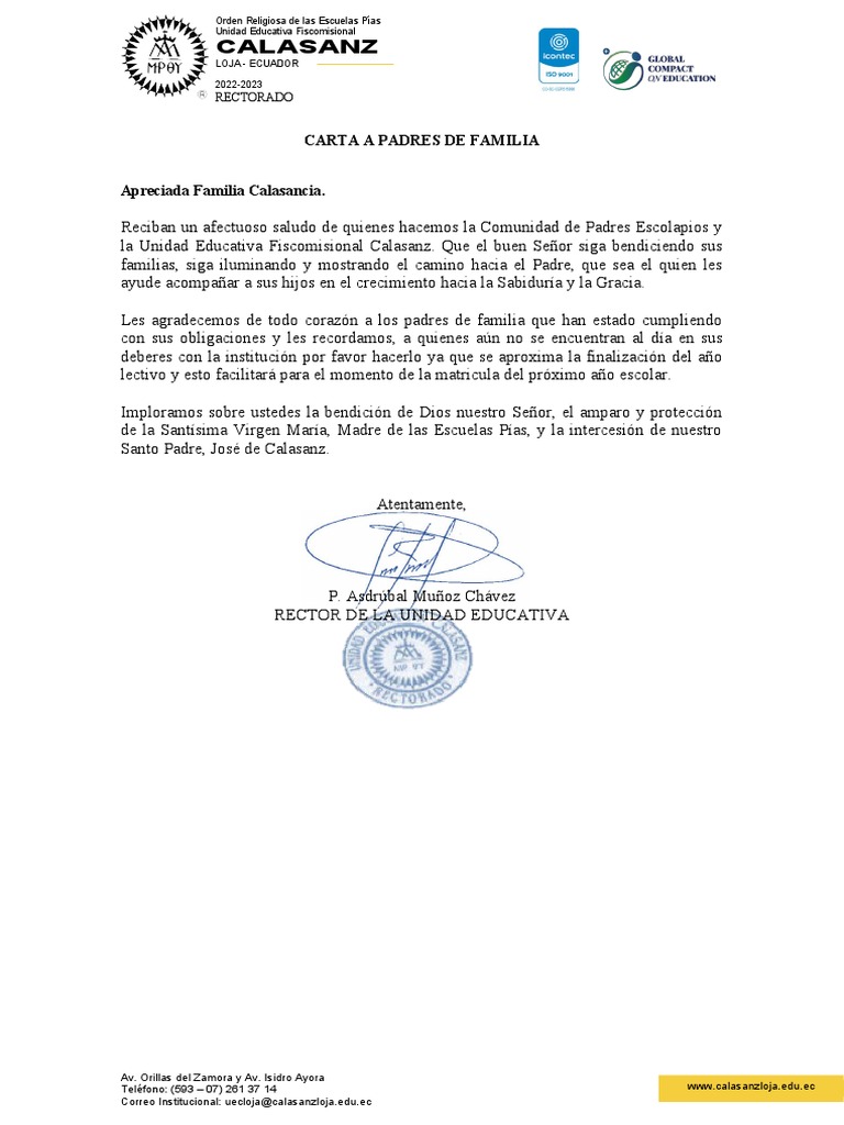 Carta A Padres de Familia | PDF
