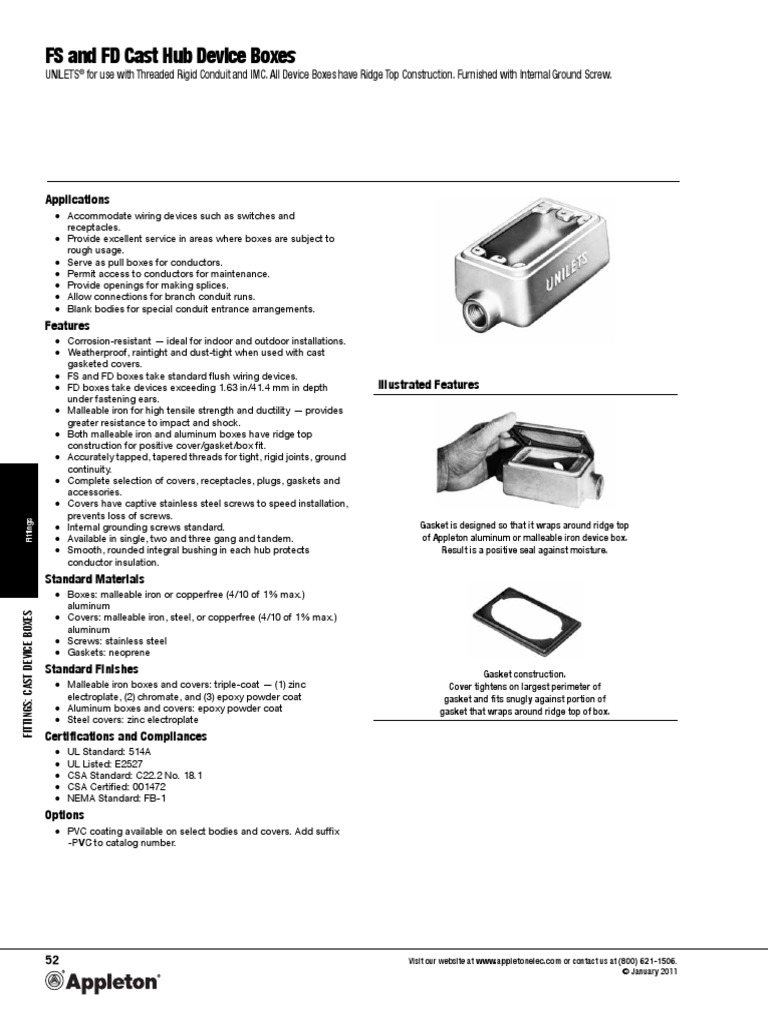 FS and FD Cast Hub Device Boxes | PDF | Ac Power Plugs And Sockets ...