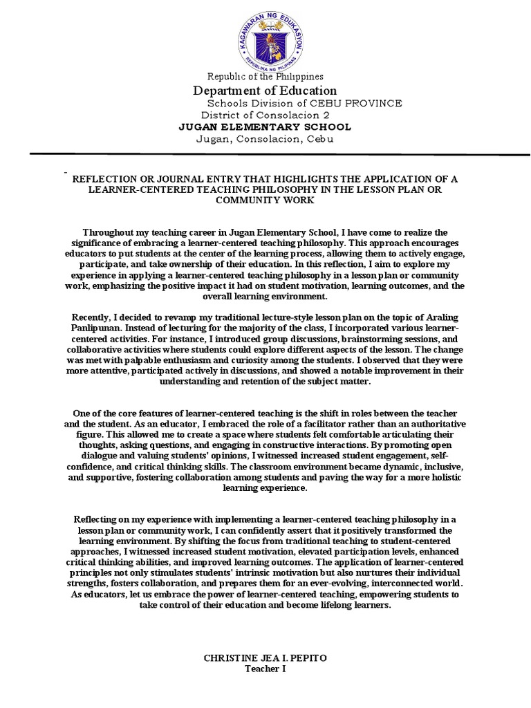 Reflection-Learner Centered | PDF | Learning | Psychological Concepts