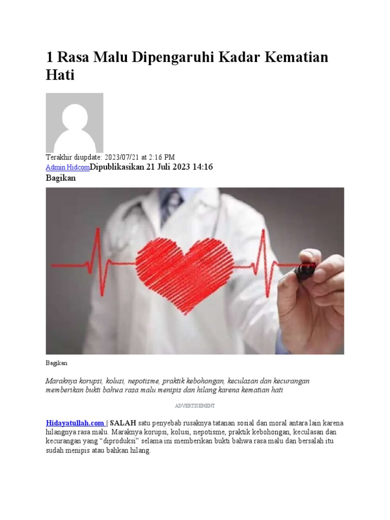 11 Rasa Malu Dipengaruhi Kadar Kematian Hati | PDF