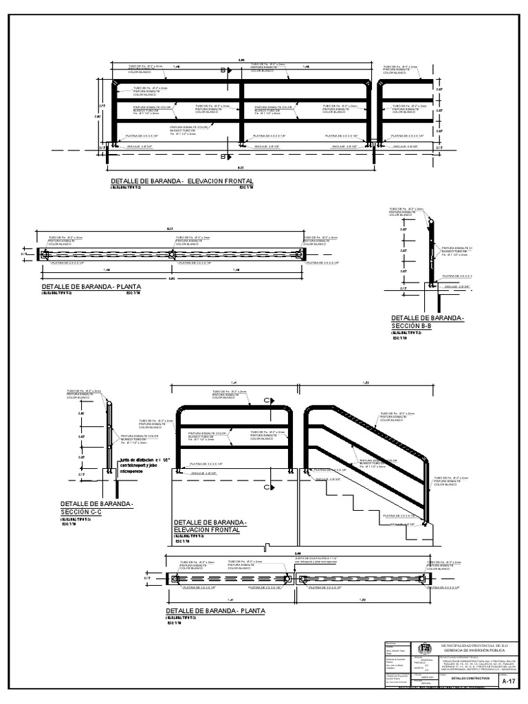 Detalle de Baranda - Elevacion Frontal: Junta de Dilatacion e 1/2" Con Teknoport y Jebe ...