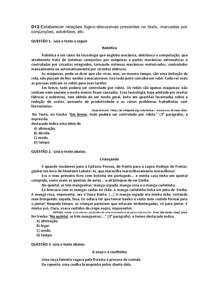 D12 D14 D10 D13 Revisão Após Recesso | PDF | Robótica | Robô