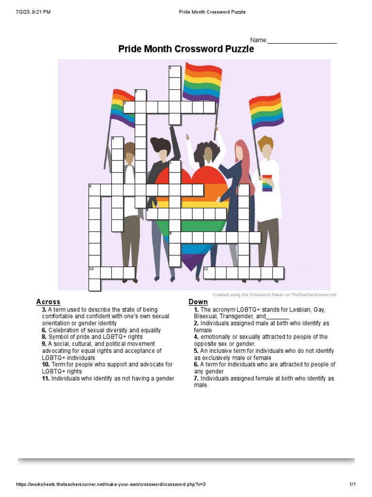 Pride Month Crossword Puzzle | PDF | LGBTQIA+ Studies | Lgbt