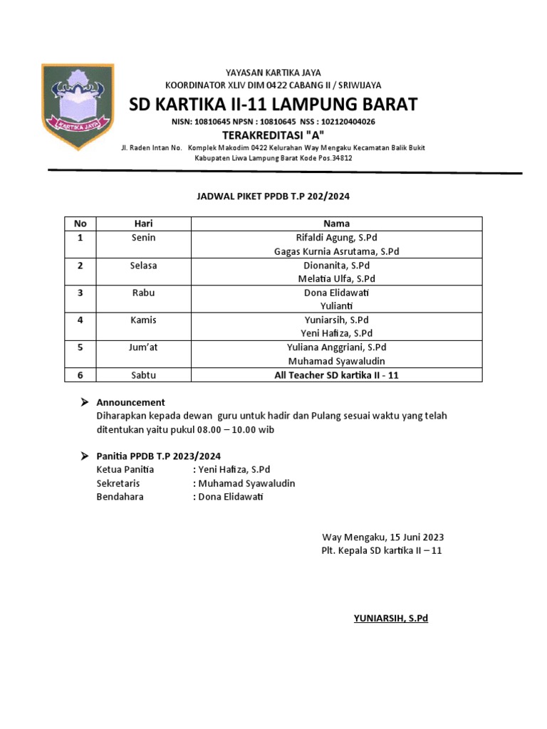 Jadwal Piket PPDB | PDF