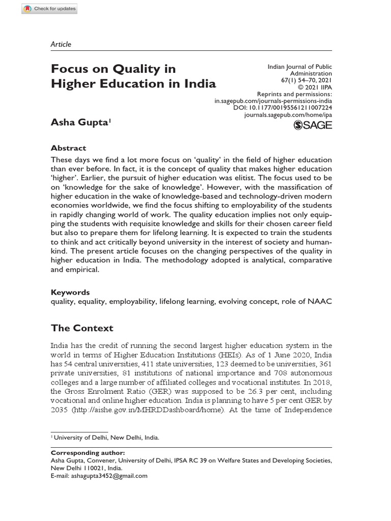 Focus On Quality in HE in India - Asha Gupta | PDF | Learning ...