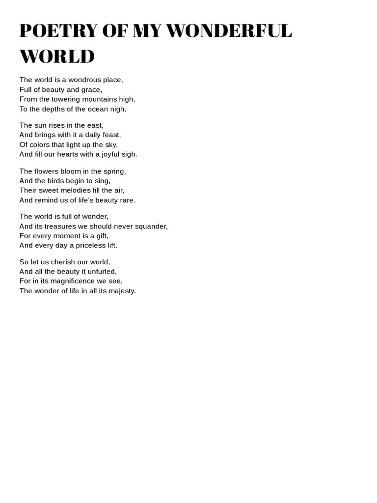 Poetry of My Wonderful World | PDF | Art | Poetry