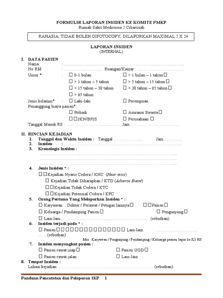 2.1 EP. 3 Formulir Laporan Insiden Keselamatan Pasien | PDF