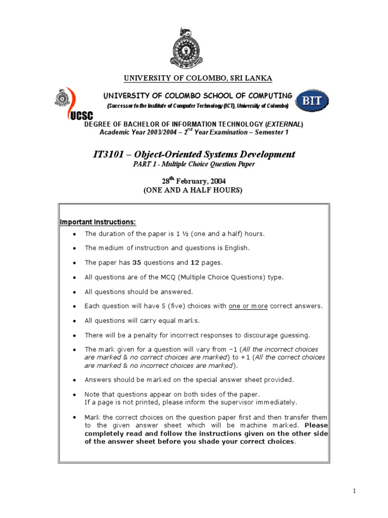 IT3101 - Object-Oriented Systems Development: University of Colombo, Sri Lanka | PDF | Unified ...