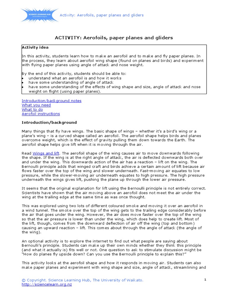 Aerofoils and Paper Planes | PDF | Lift (Force) | Airfoil