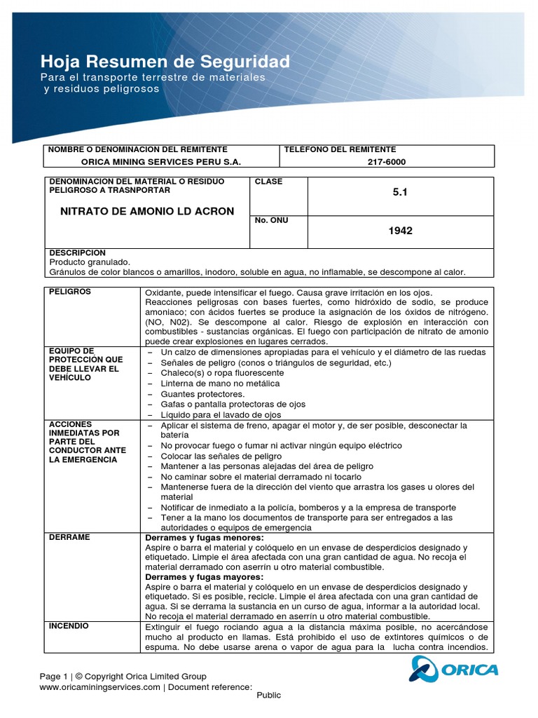 Hoja Resumen Acron LD | PDF | Agua | Amoníaco