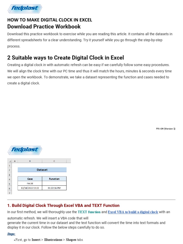 How To Make Digital Clock in Excel | PDF | Microsoft Excel | Computer ...