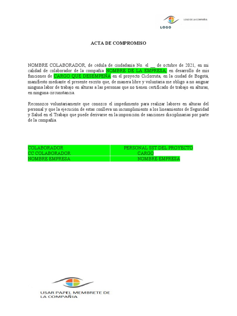 Compromiso de Seguridad en Alturas | PDF