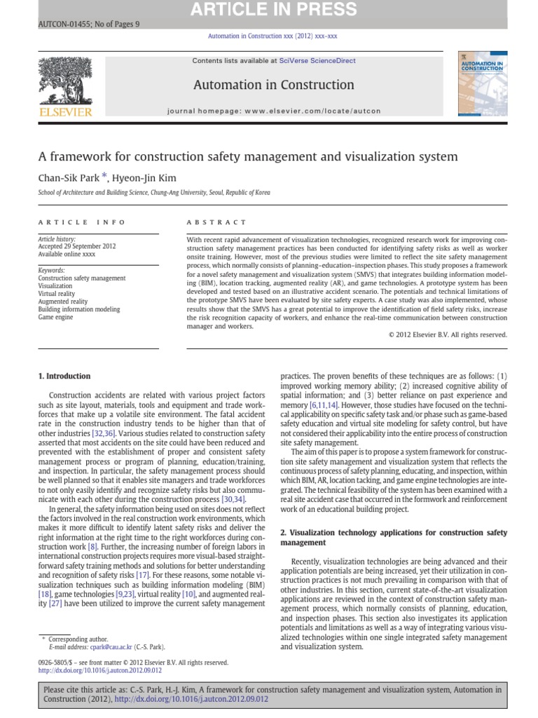 Automation in Construction: Chan-Sik Park, Hyeon-Jin Kim | PDF | Building Information Modeling ...