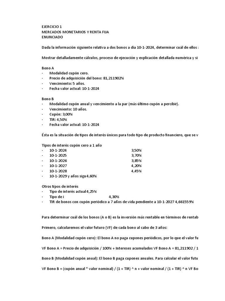 Ejercicios Renta Fija | PDF | Tasas de interés | Renta Fija