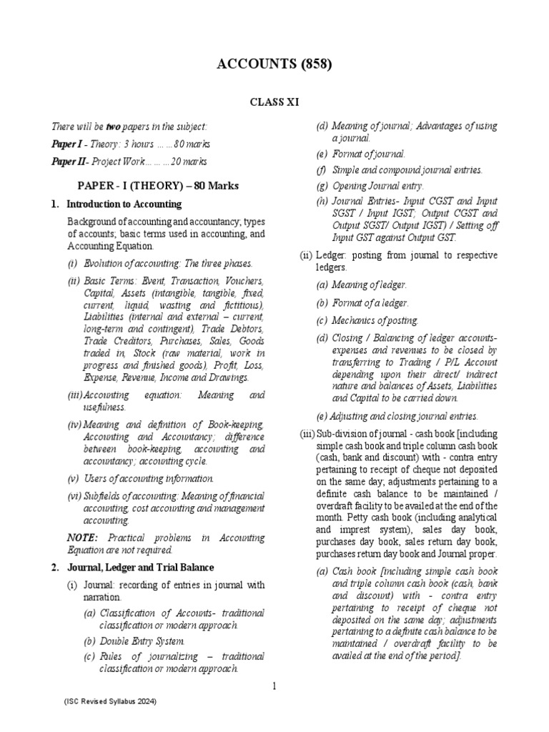 ISC Accounts XI Revised | PDF | Expense | Bookkeeping