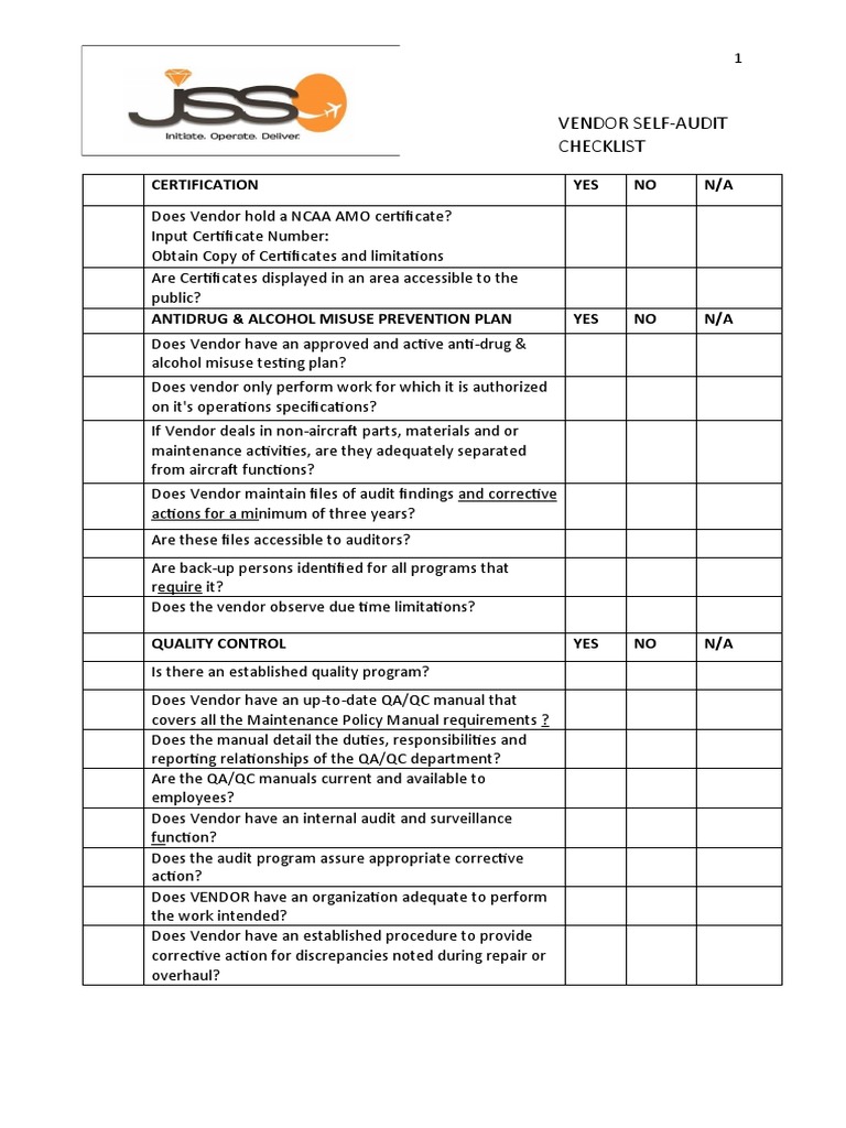 Amo Contractor Self-Audit Checklist | PDF | Calibration | Specification ...