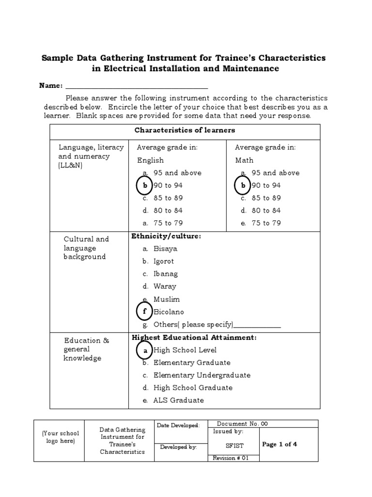 Data Gathering Instrument for Trainee Ok EIM | PDF | Learning ...