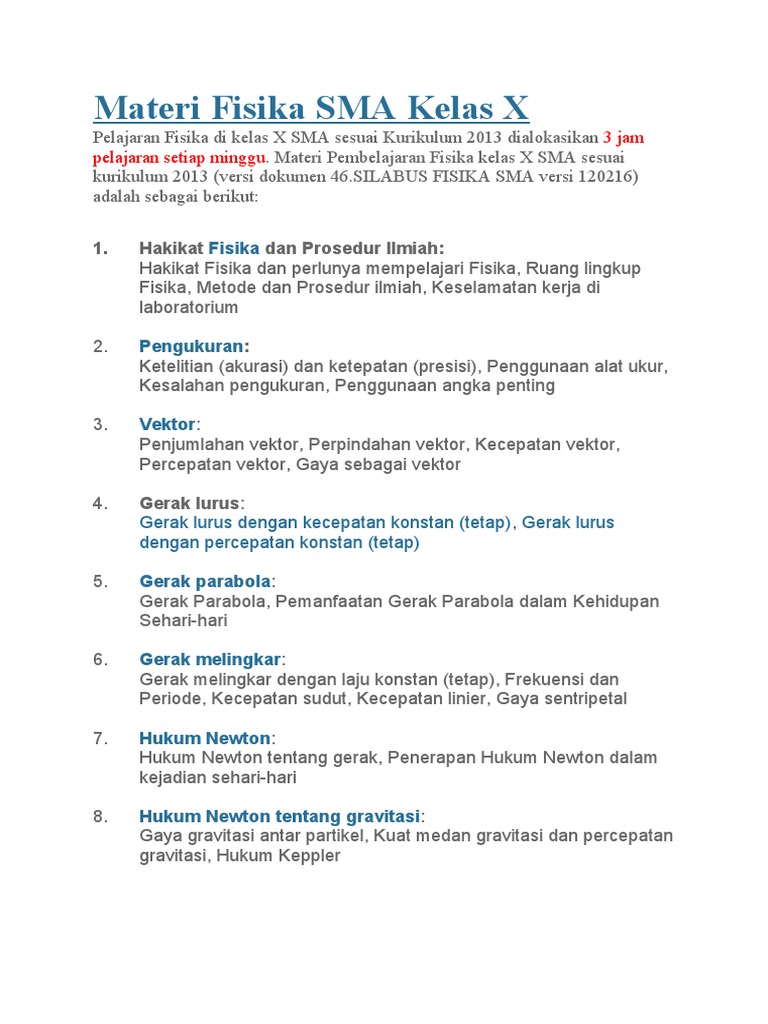 Daftar Isi Materi Kls X, XI, XII, HK Fis | PDF | Sains & Matematika