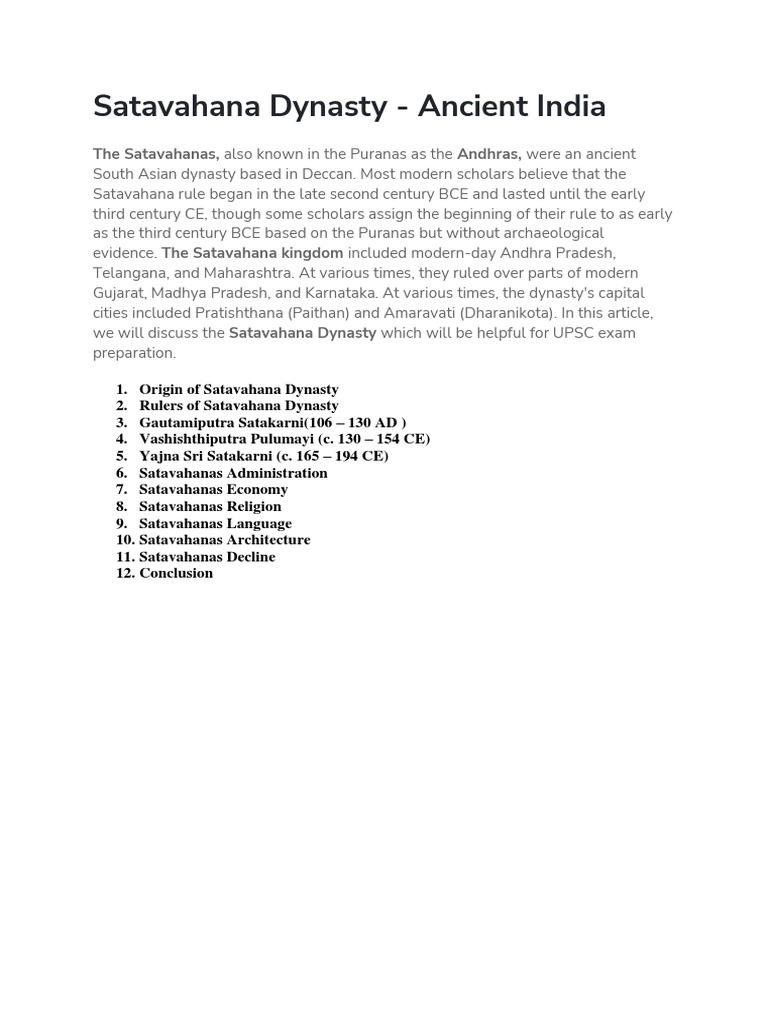 Satavahana Dynasty | PDF Satavahana Dynasty | PDF