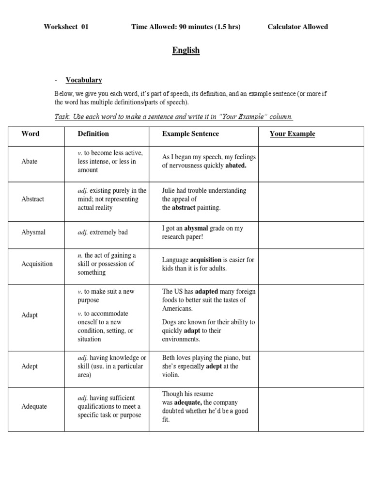 NOP Worksheet 1 | PDF | English Language | Word