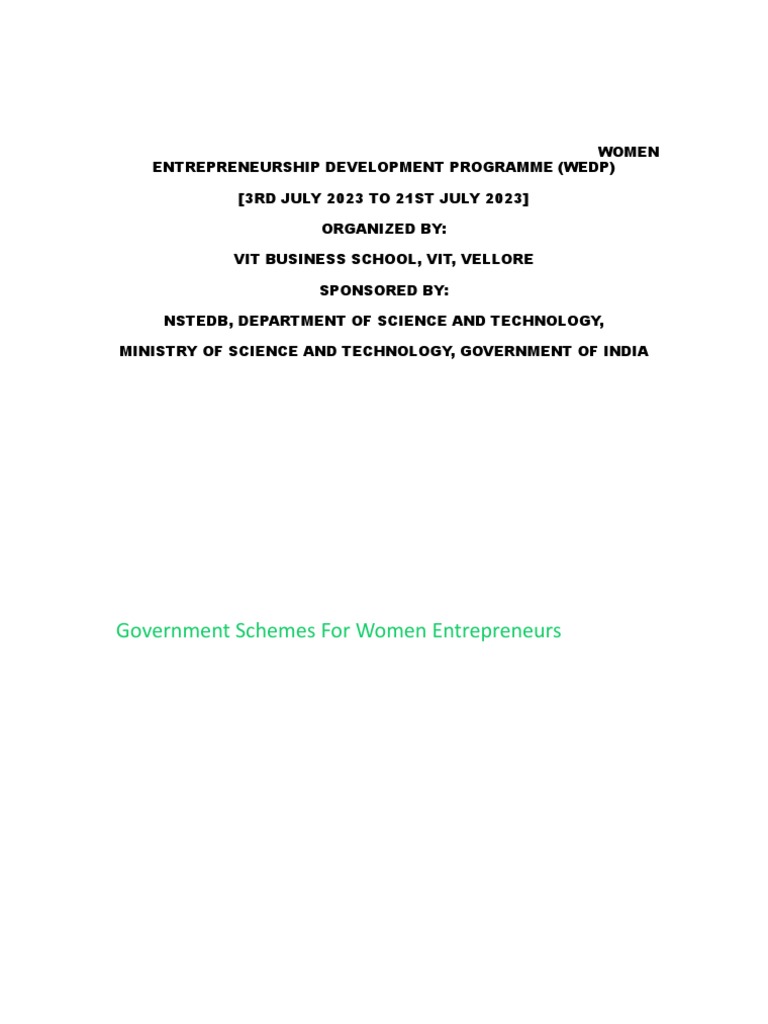 Women Entrepreneurship Development Programme | PDF | Small And Medium Sized Enterprises | Innovation