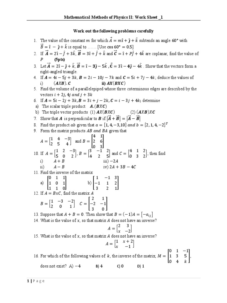 Worksheet 1 | PDF | Eigenvalues And Eigenvectors | Matrix (Mathematics)