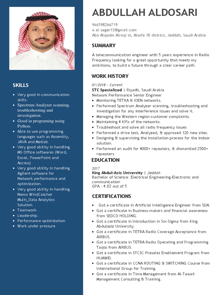 Telecommunication Engineer Profile | PDF | Telecommunications ...