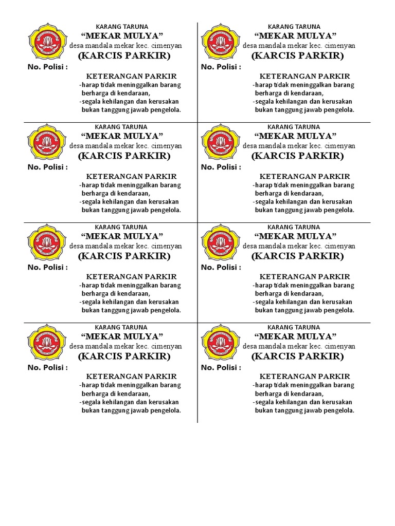 Contoh Karcis Parkir Karang Taruna | PDF