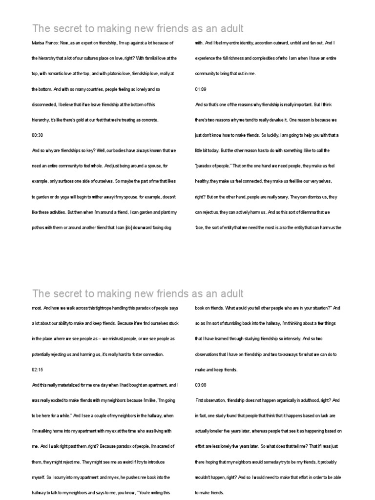 TED - The Secret To Making New Friends As An Adult | PDF | Friendship ...