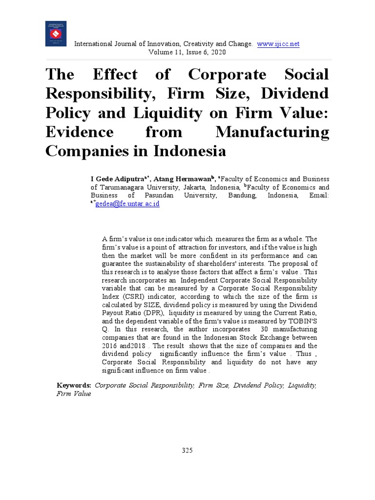 CSR Negative Effect On Firm Value | PDF | Dividend | Stocks