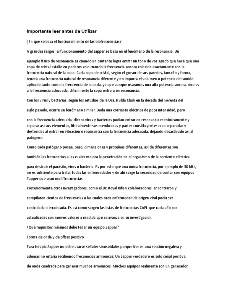 Virus Zapper y Su Manual | PDF | Resonancia | Frecuencia