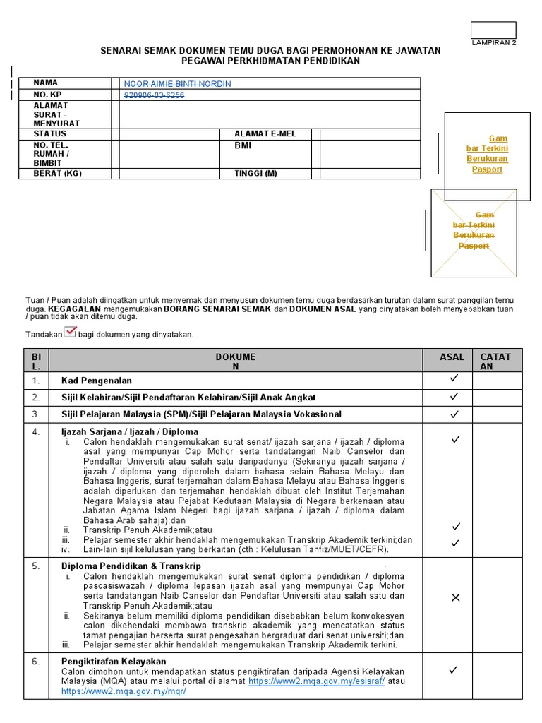 Senarai Semak Dokumen Temuduga | PDF