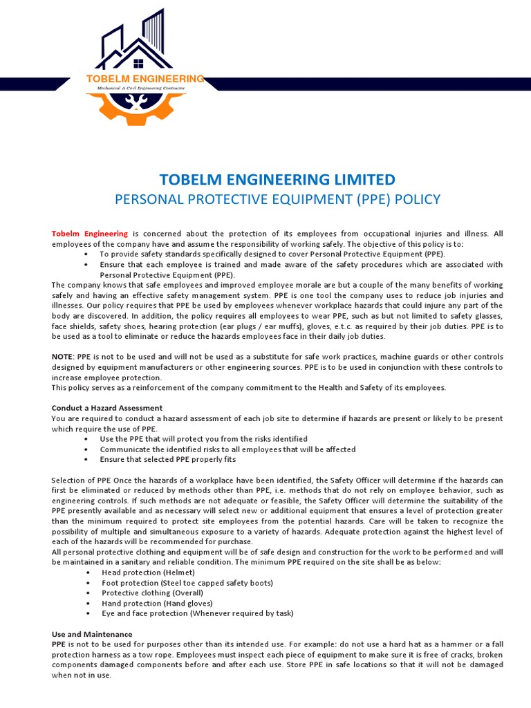 PPE Policy | PDF | Personal Protective Equipment | Labor Relations